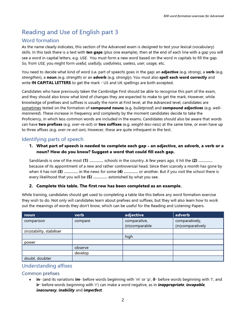 Advanced Word Formation Exercises Guide | PDF | Part Of Speech | Verb