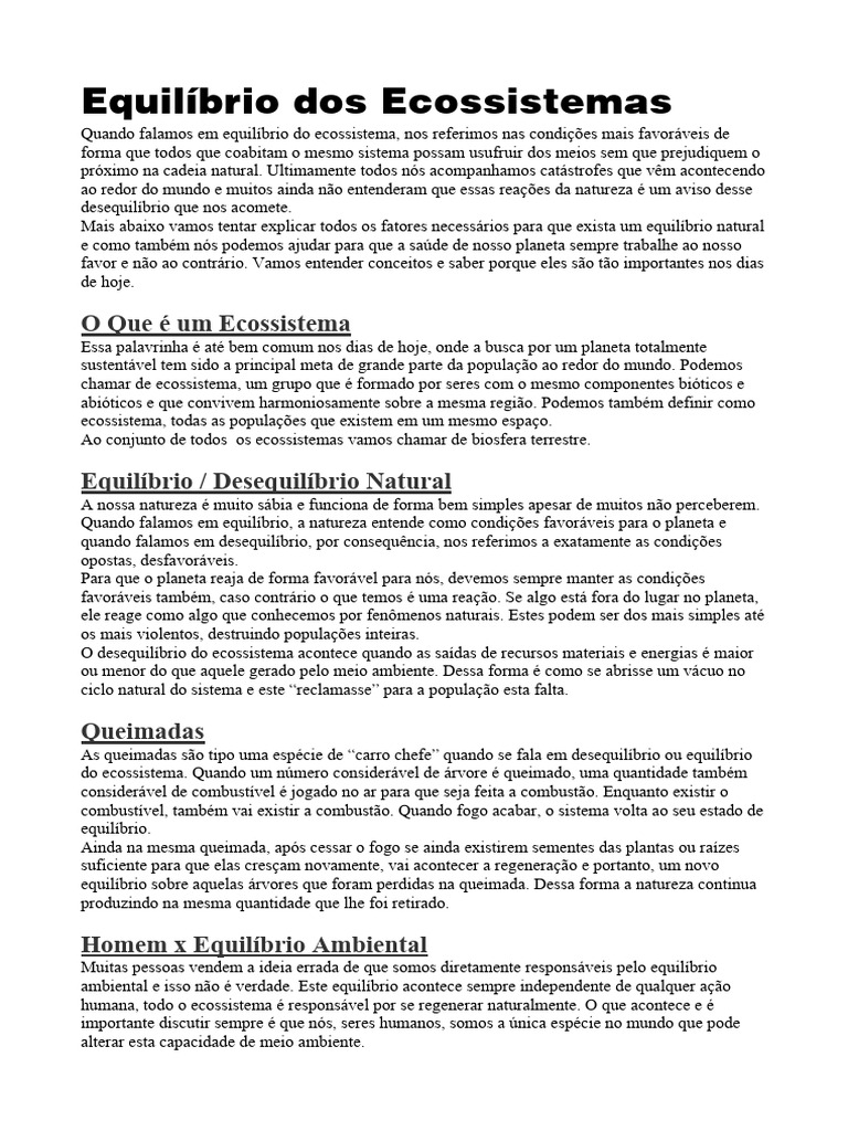 Equilíbrio Dos Ecossistemas | PDF | Ecossistema | Terra