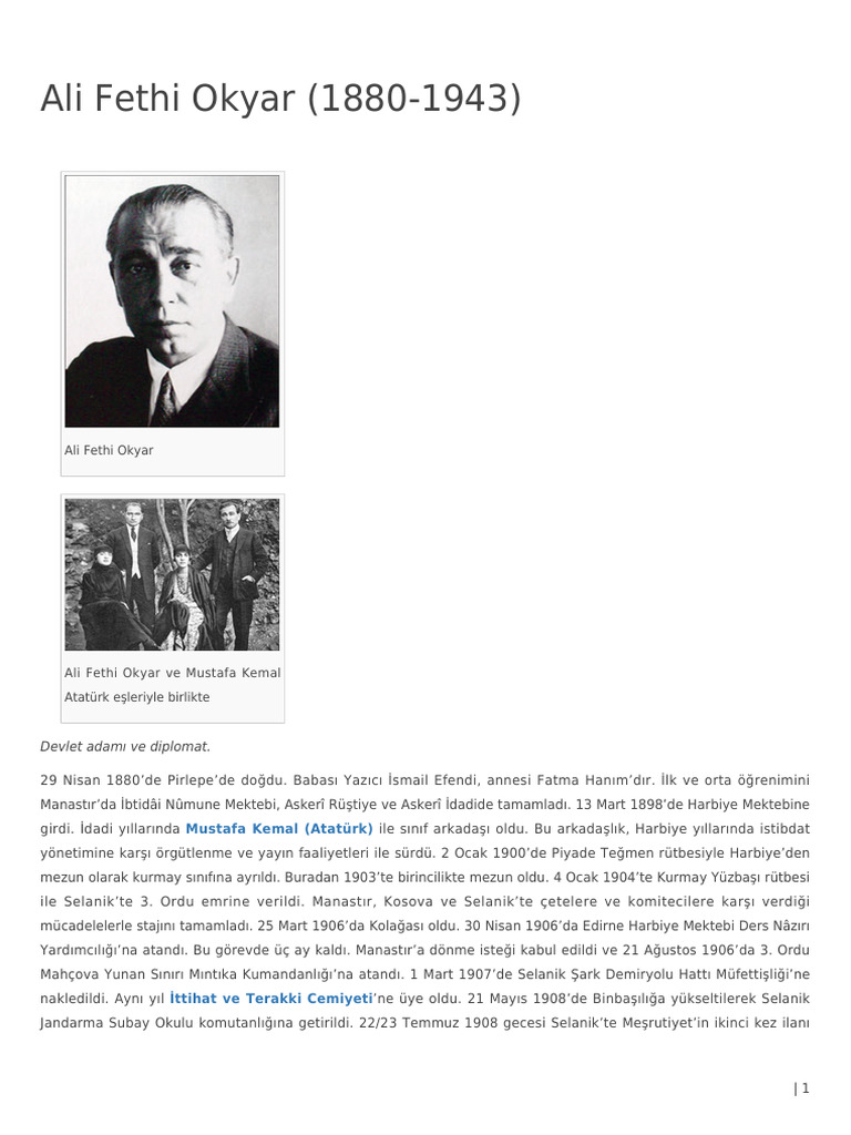 Ali Fethi Okyar (1880-1943) | PDF
