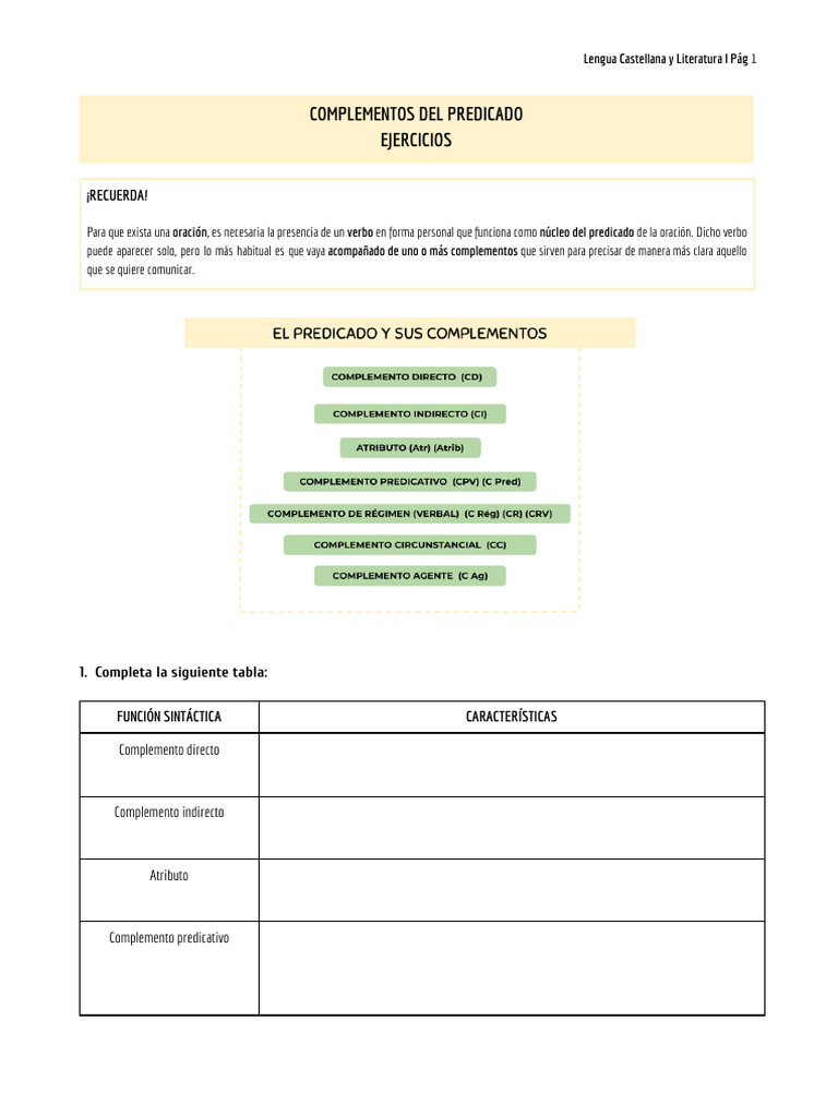 Ejercicios Repaso 2 Complementos Verbo | PDF