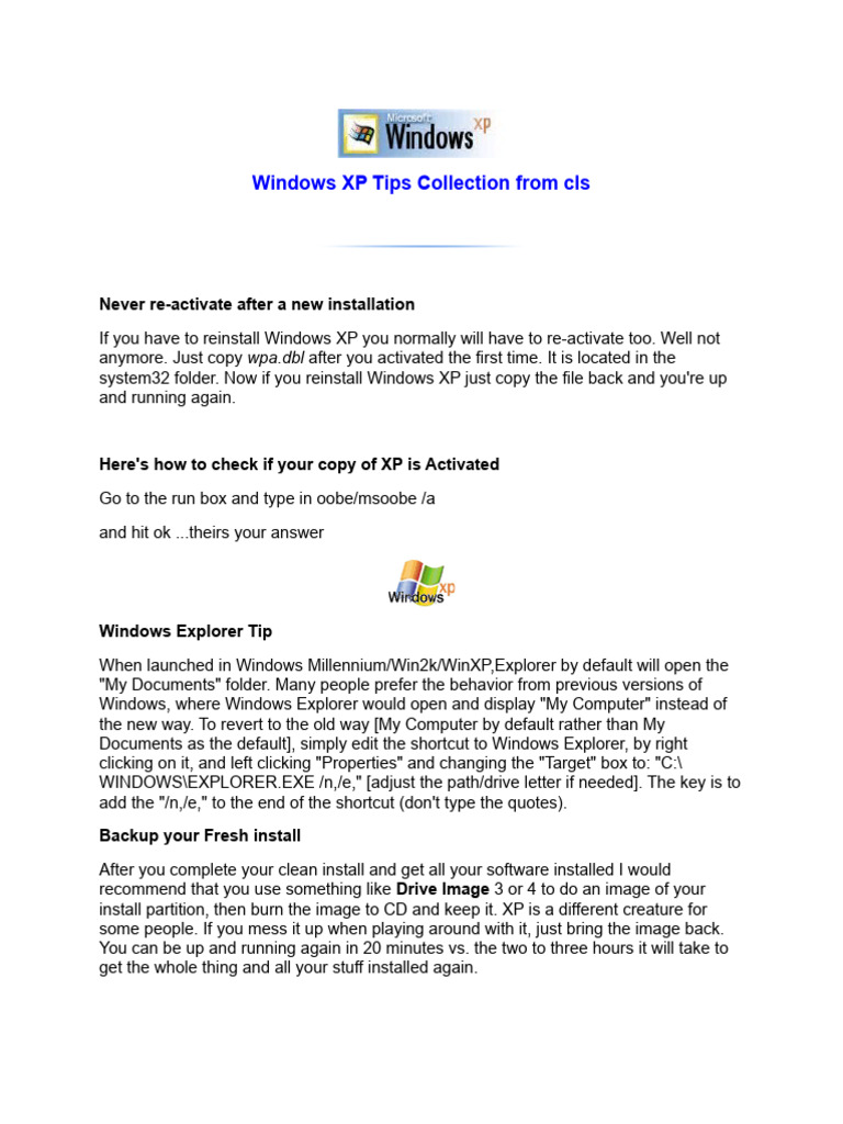 Windows XP Tips and Tricks Collection | PDF | Microsoft Windows | Windows Registry