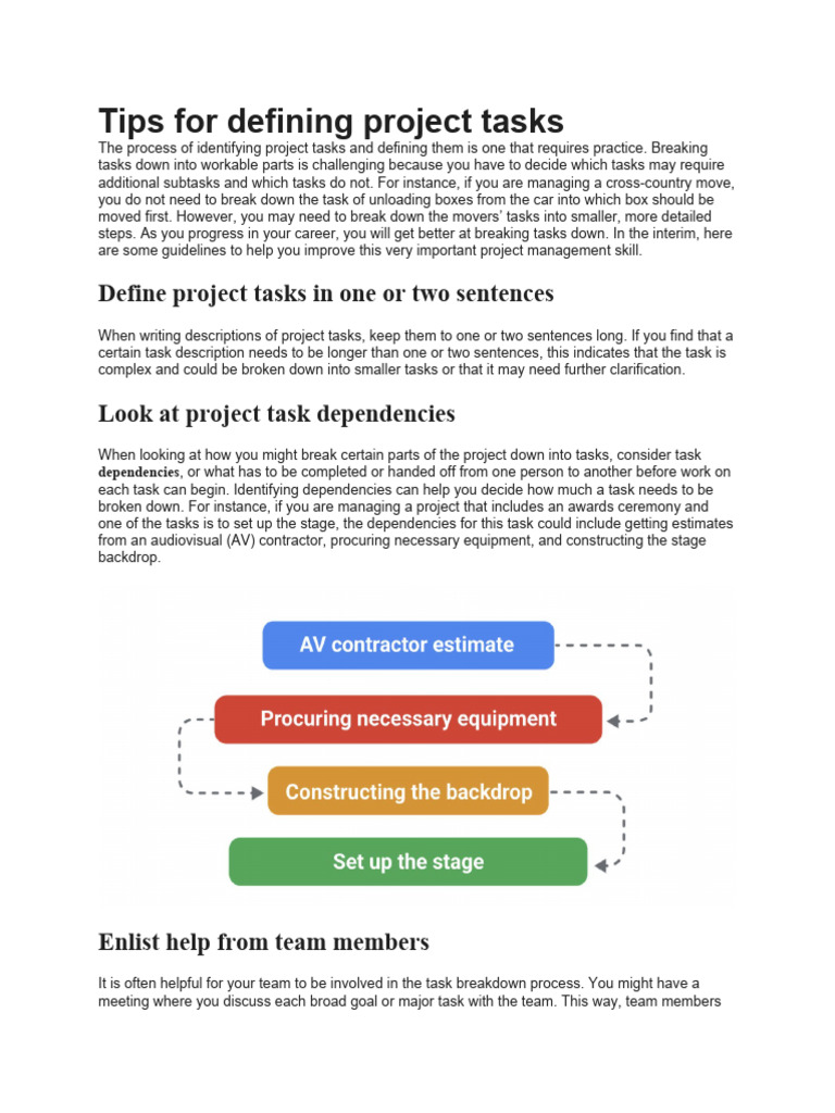 Tips For Defining Project Tasks | PDF | Career & Growth