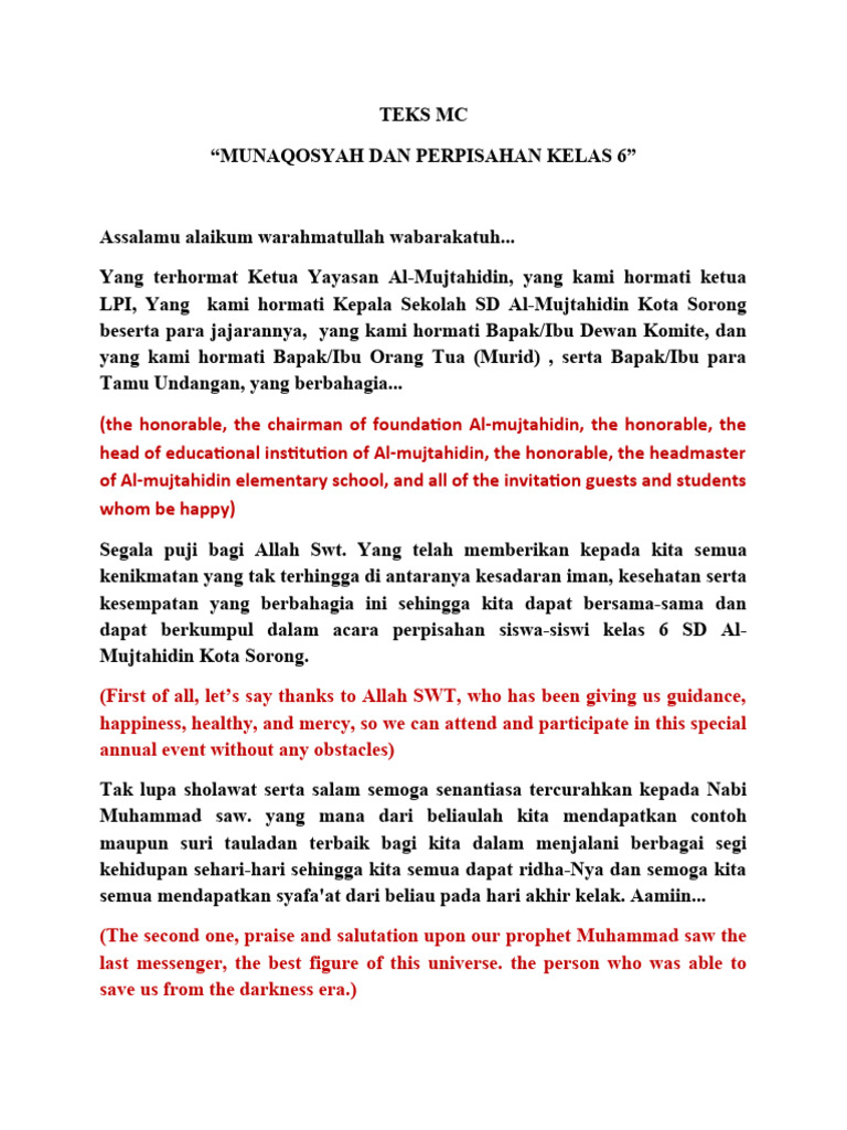 Teks MC 2 Bahasa Inggris | PDF | Agama & Spiritualitas