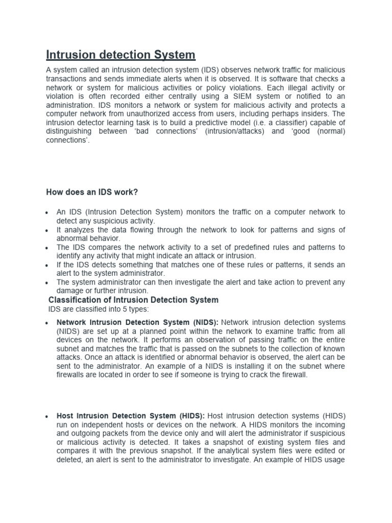 Intrusion Detection System | PDF