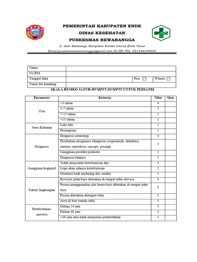 Form RESIKO JATUH HUMPTY DUMPTY | PDF