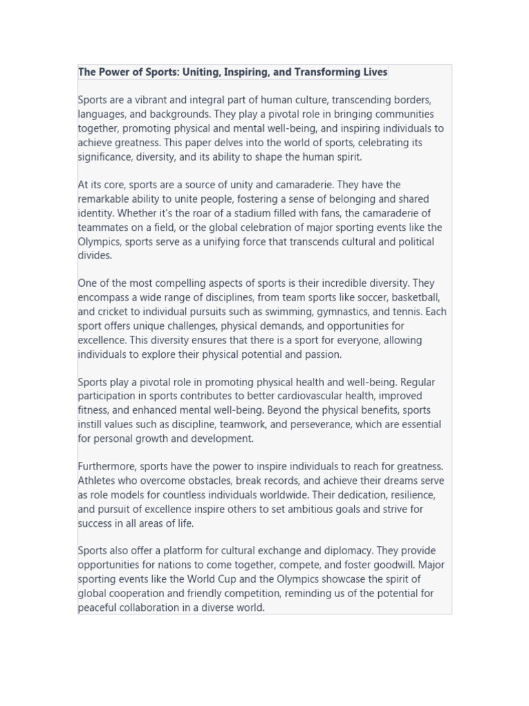 The Power of Sports | PDF | Sports | Well Being