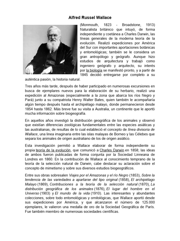 Biografía de Alfred Russel Wallace | PDF | Alfred Russel Wallace | Science