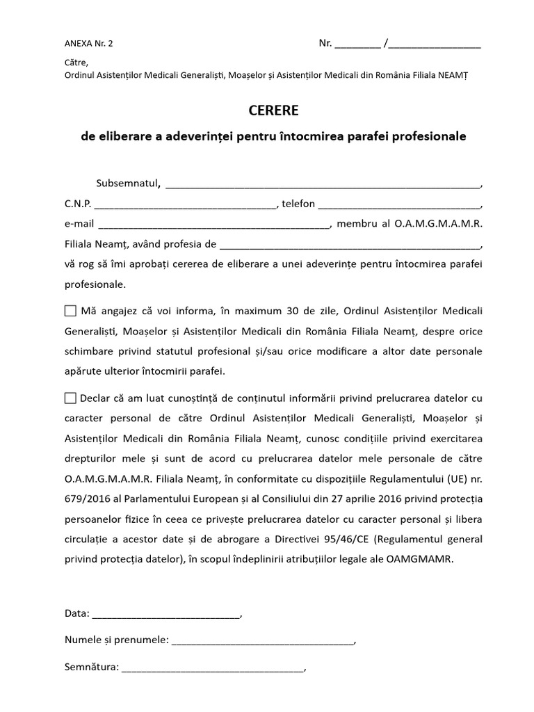 Cerere Parafa Profesionala | PDF