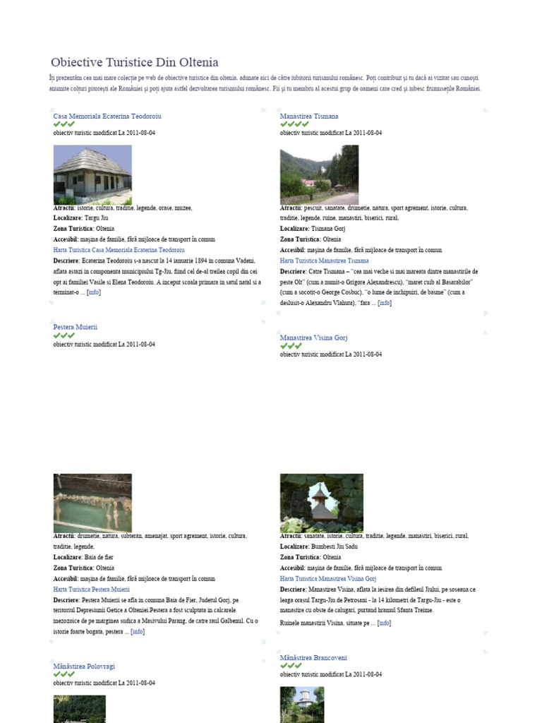 Obiective Turistice Din Oltenia | PDF