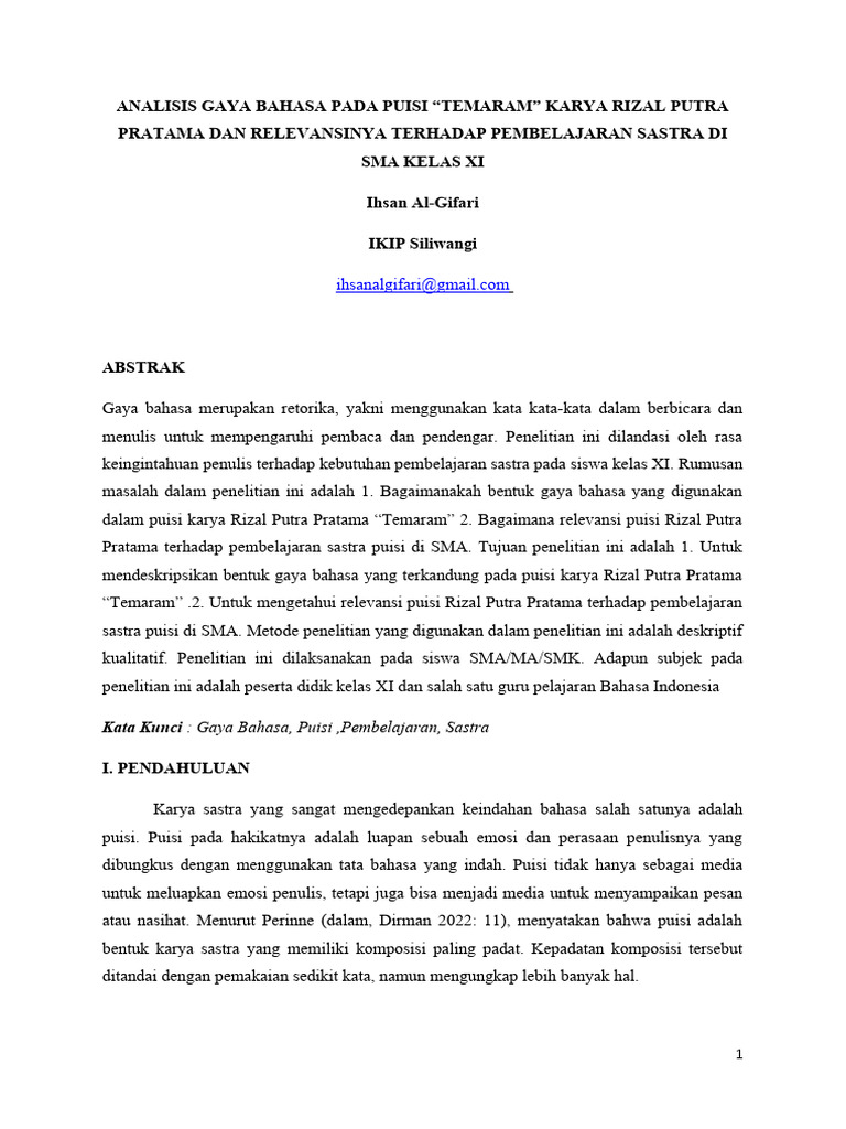 Analisis Penggunaan Gaya Bahasa Pada Puisi Yang Berjudul | PDF Analisis Penggunaan Gaya Bahasa Pada Puisi Yang Berjudul | PDF