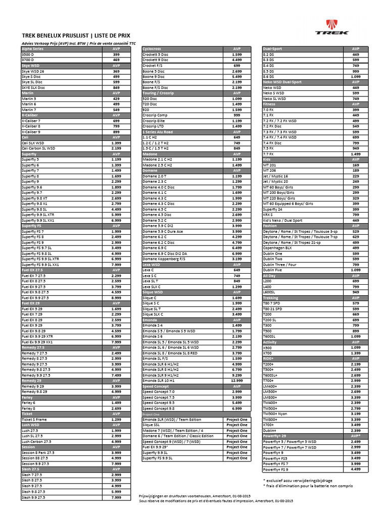 Trek Prijslijst 2015 | PDF