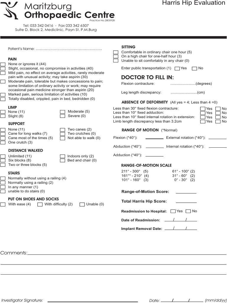 Hip Evaluation Form | PDF
