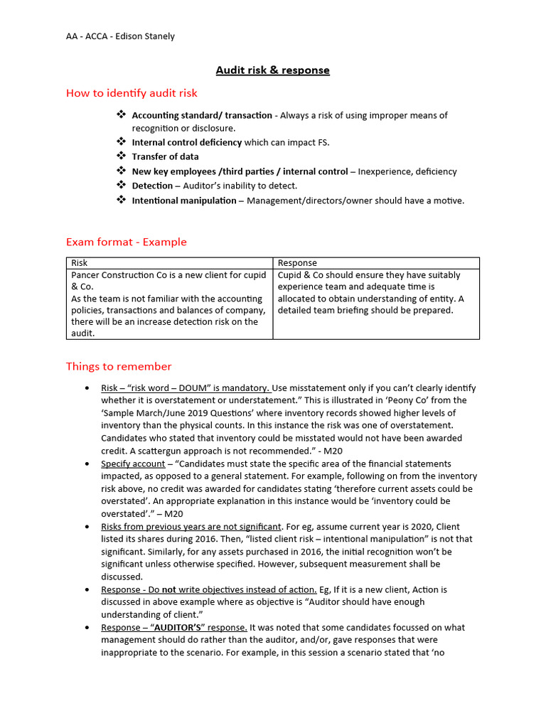 AA - ACCA - Audit Risk & Subst Procedures | PDF