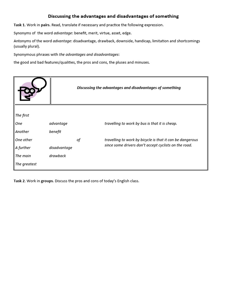 Discussing The Advantages and Disadvantages of Something | PDF