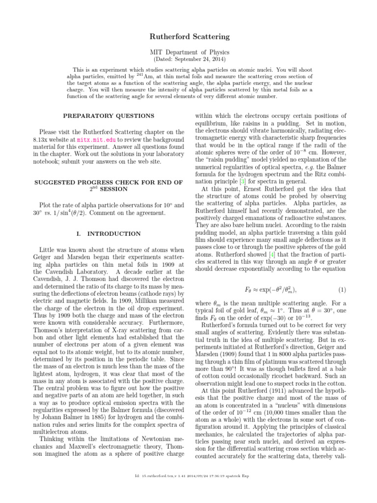 Rutherford Scattering - MIT | PDF | Atoms | Electron