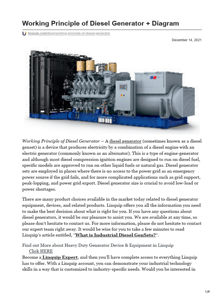 Working Principle of Diesel Generator Diagram | PDF