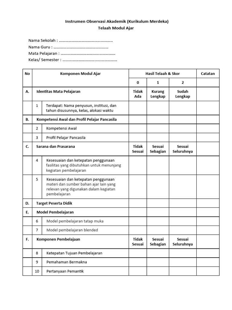 Instrumen Penelaahan Modul Ajar | PDF | Karier & Perkembangan | Sains & Matematika