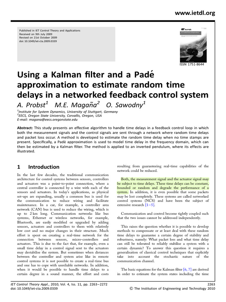 Using A Kalman Filter and A Padé Approximation To Estimate Random Time ...