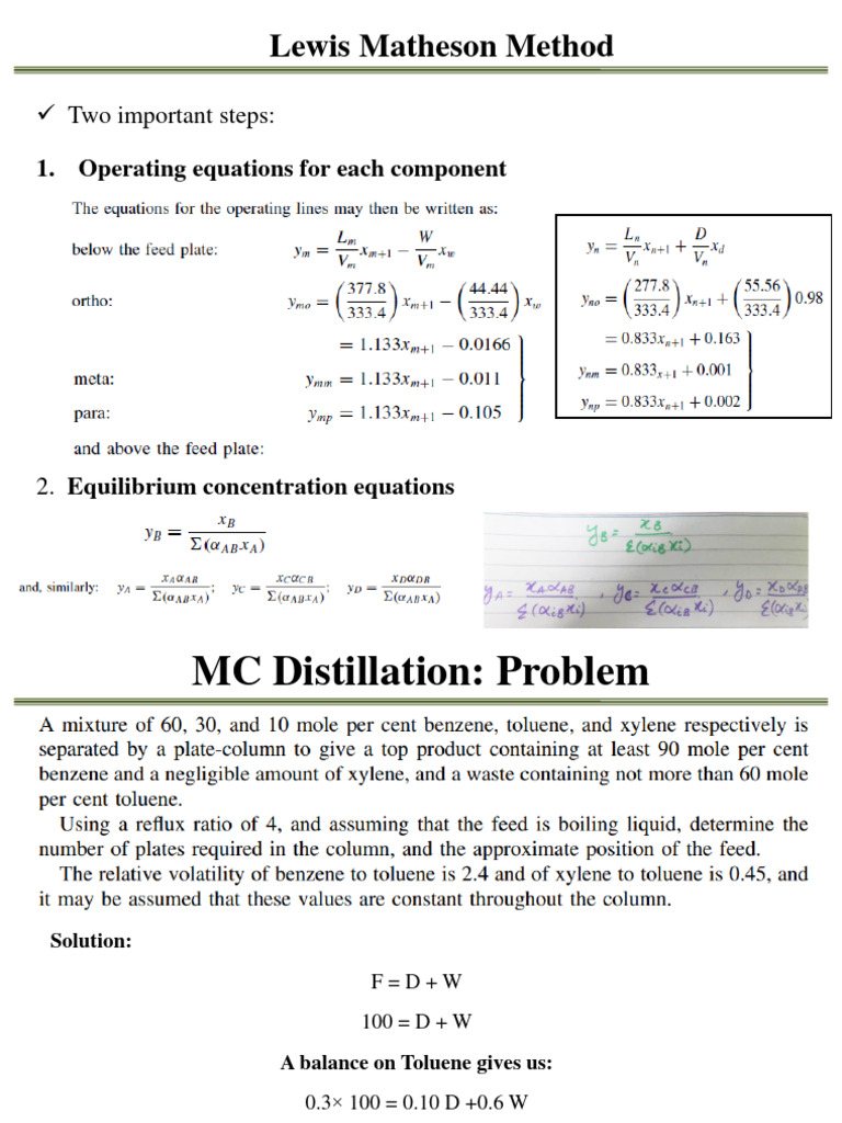 MC Distillation: Lewis Matheson Method | PDF | Distillation | Physical ...