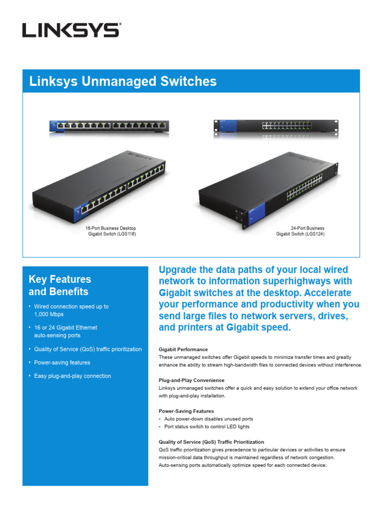 Linksys Switches lgs116 lgs124 Data Sheet | PDF