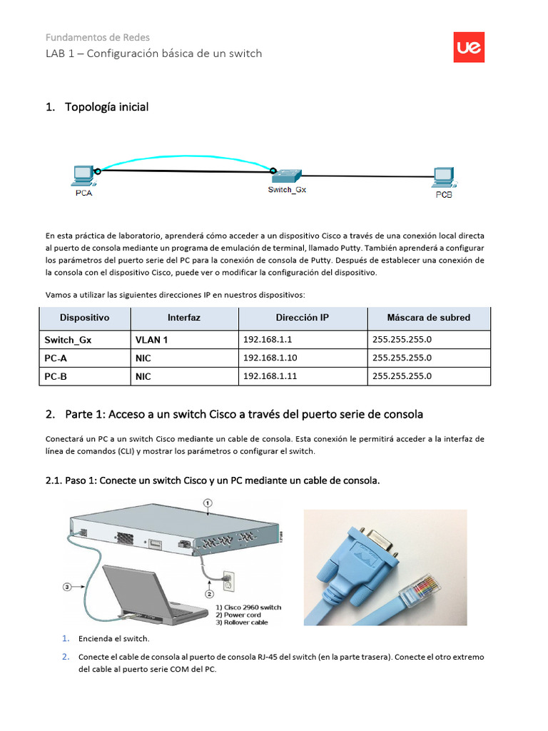LAB 1 - Conectividad Básica de Un Switch-1 | PDF | Dirección IP | Interfaz de línea de comando