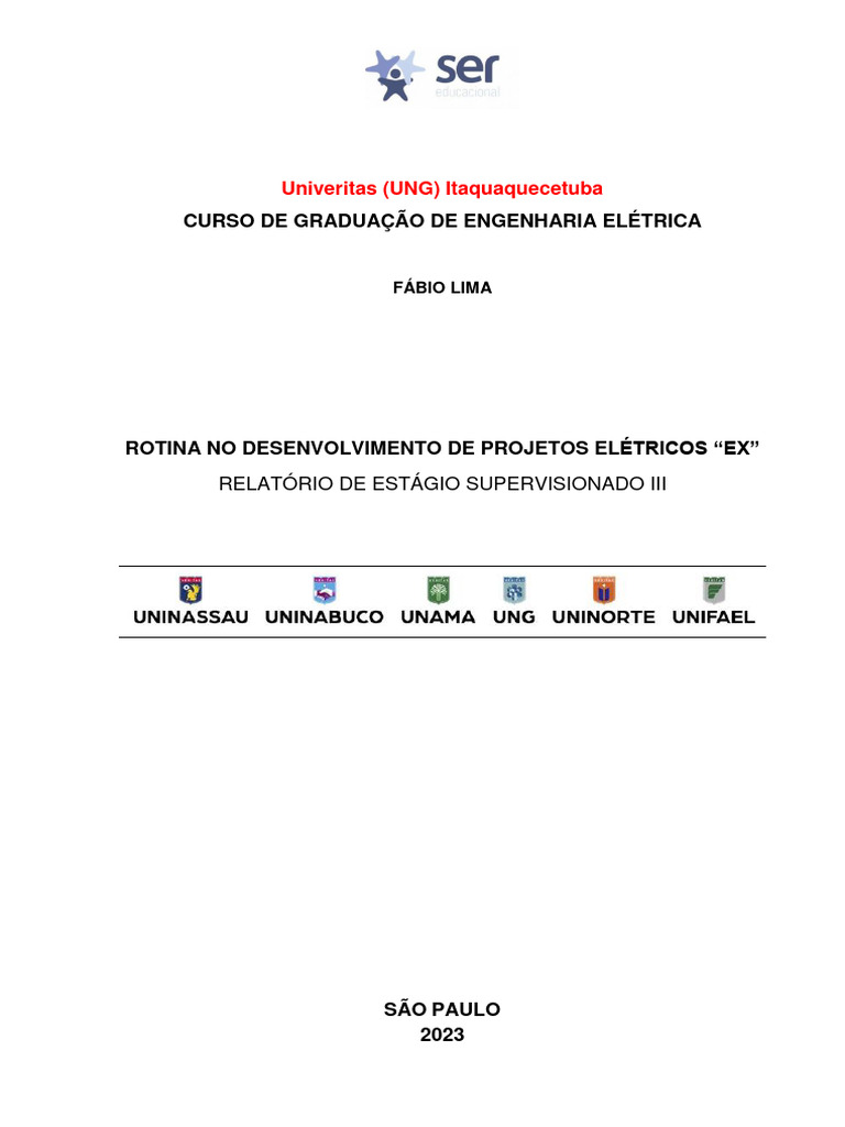Relatório De Estágio Iii Profissional In Loco Engenharia Elétrica
