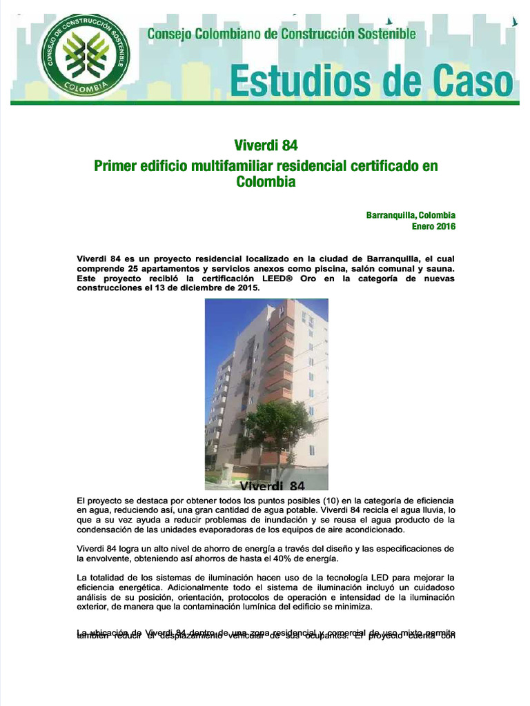 PDF Viverdi 84 Primer Edificio Multifamiliar Residencial Certificado en Colombia - Compress ...