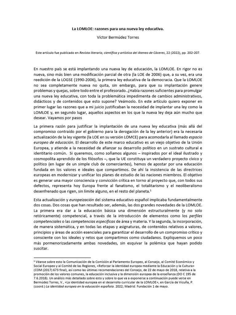 La LOMLOE: Razones para Una Nueva Ley Educativa. | PDF | Plan de estudios | Aprendizaje