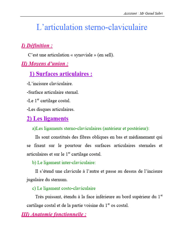 10 L'articulation Sterno-Claviculaire | PDF
