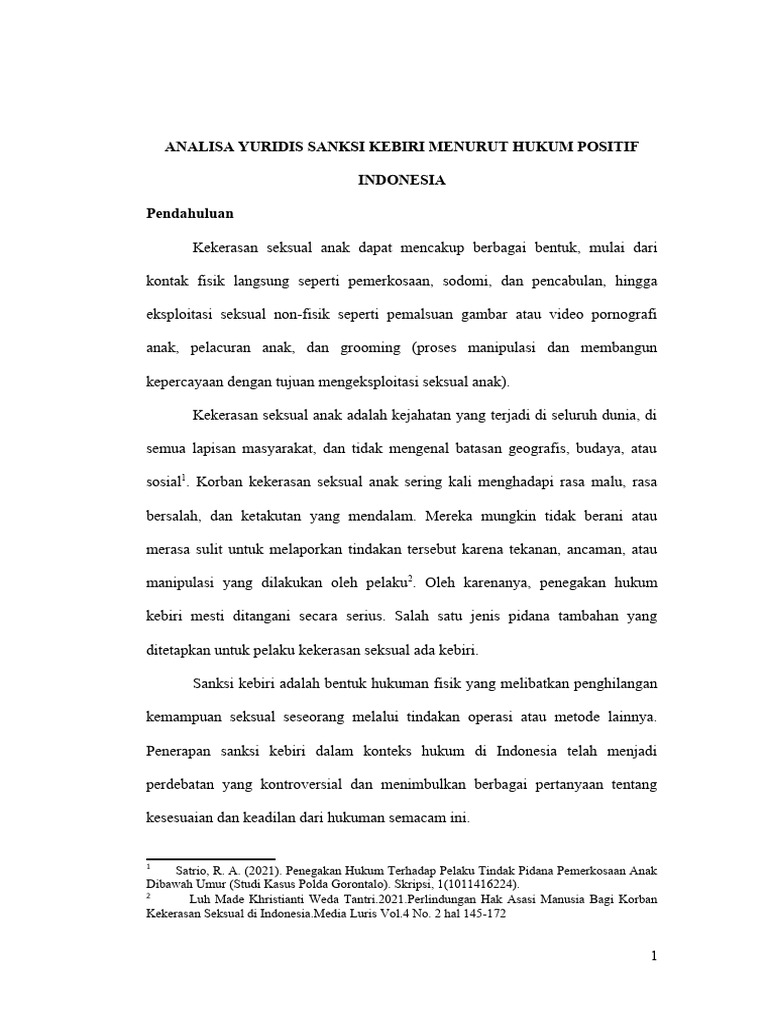Analisa Yuridis Sanksi Kebiri Menurut Hukum Positif Indonesia | PDF Analisa Yuridis Sanksi Kebiri Menurut Hukum Positif Indonesia | PDF