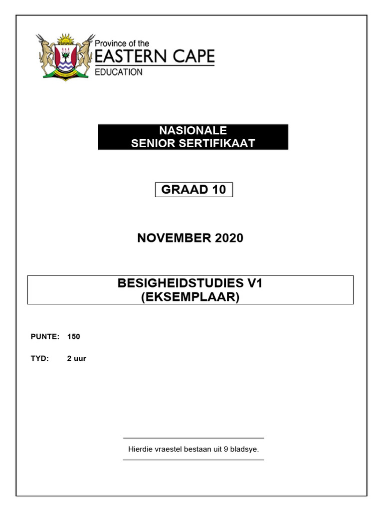 BUSINESS STUDIES P1 QP GR10 NOV 2020 - Afrikaans | PDF BUSINESS STUDIES P1 QP GR10 NOV 2020 - Afrikaans | PDF
