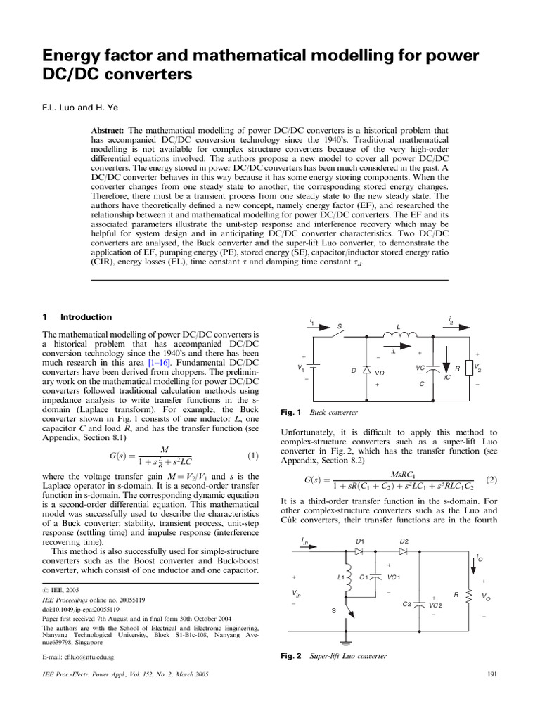 Energy Factor and Mathematical Modelling For Power DC/DC Converters | PDF | Direct Current ...