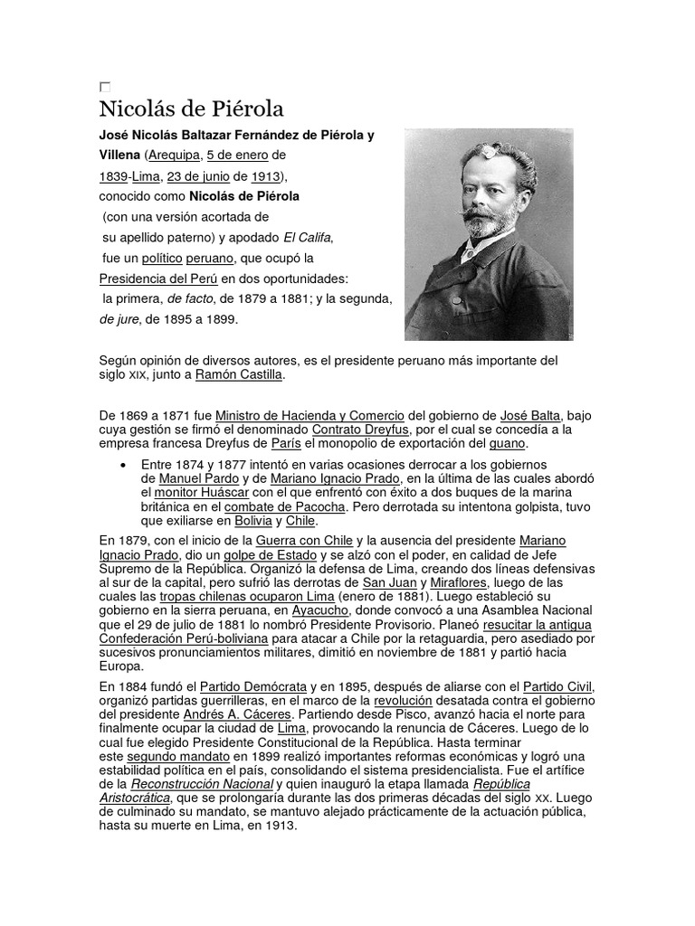 Biografía de Nicolás de Piérola | PDF | Perú | América del Sur