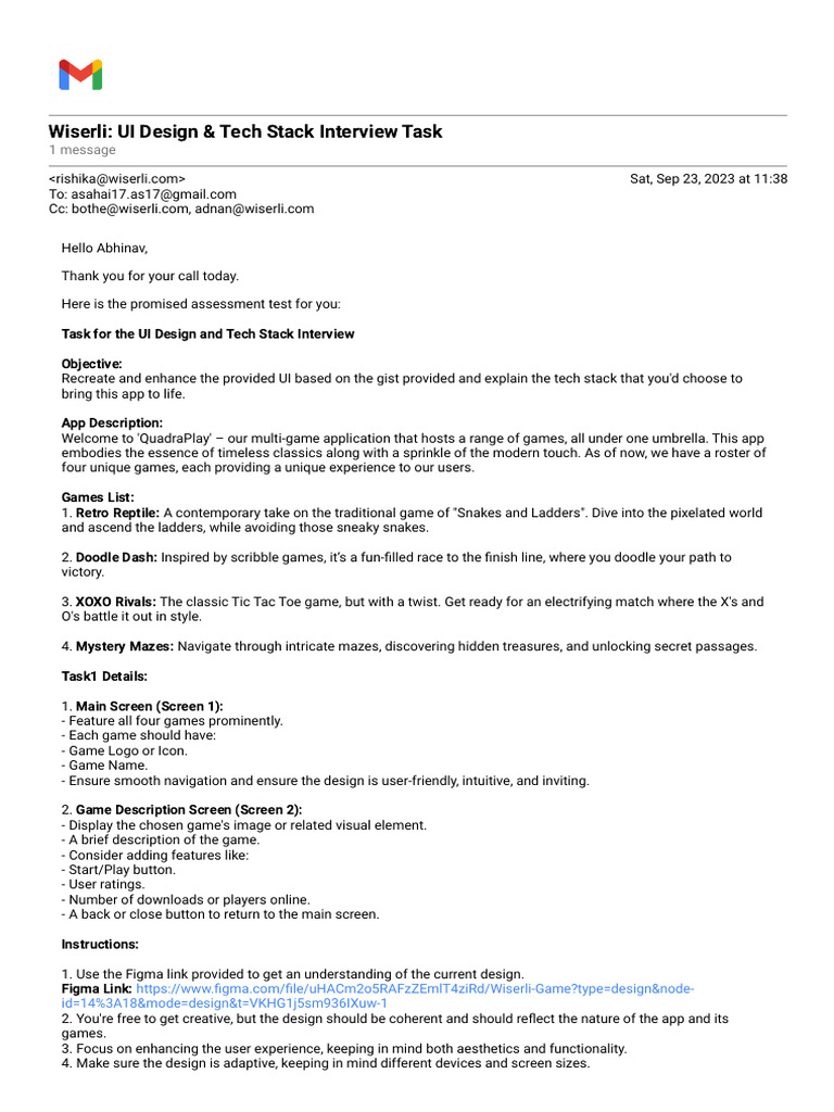 Gmail - Wiserli - UI Design & Tech Stack Interview Task | PDF | Mobile ...