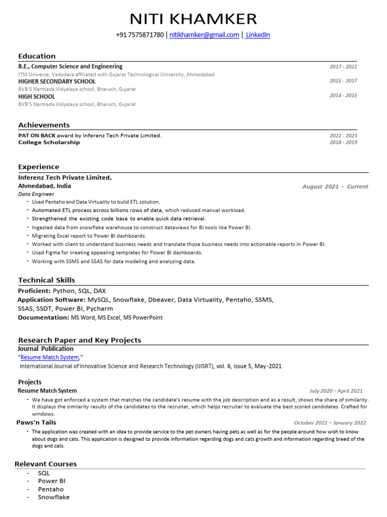 NitiKhamker Resume PDF | PDF | Data | Computing
