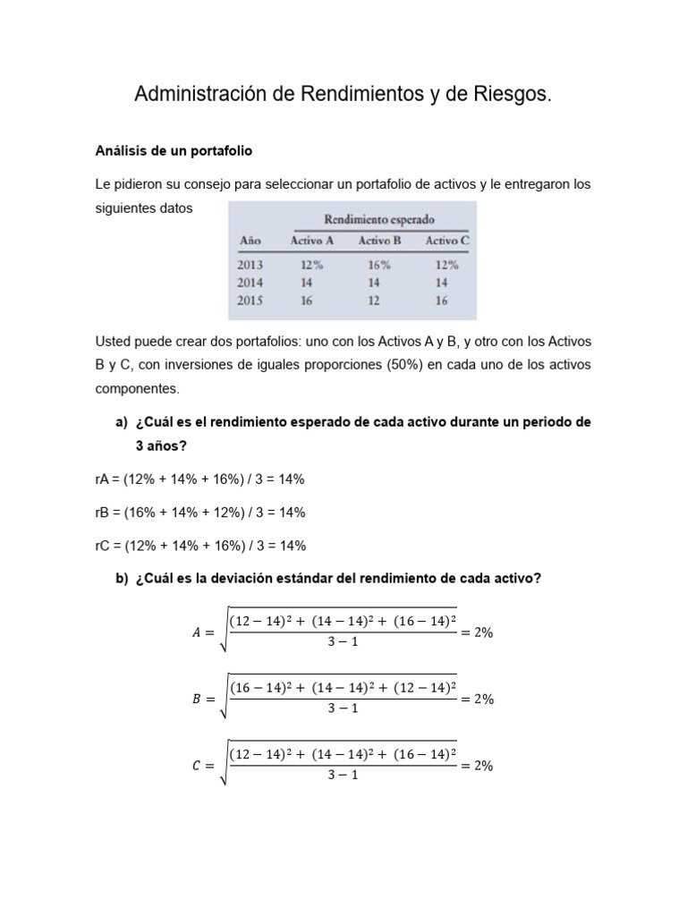 Administración De Rendimientos Y De Riesgos Pdf Desviación Estándar