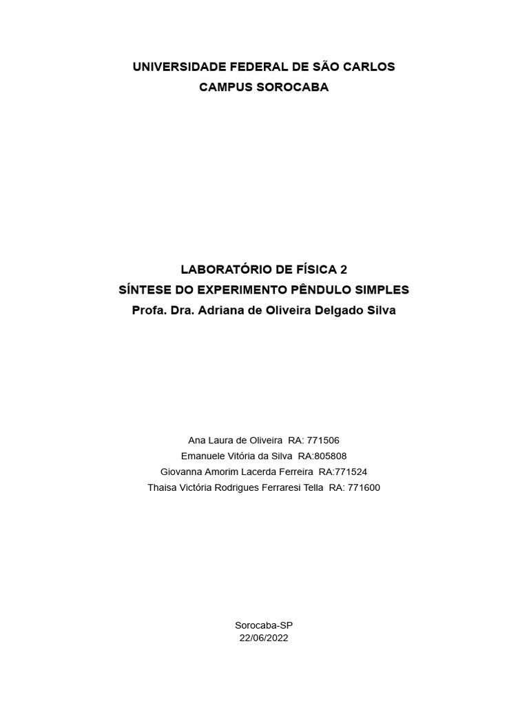 Experimento - Pêndulo Simples | PDF