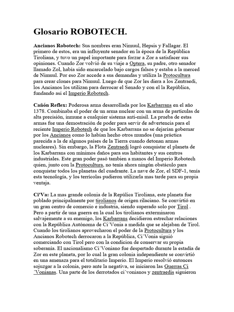 Glosario Robotech | PDF