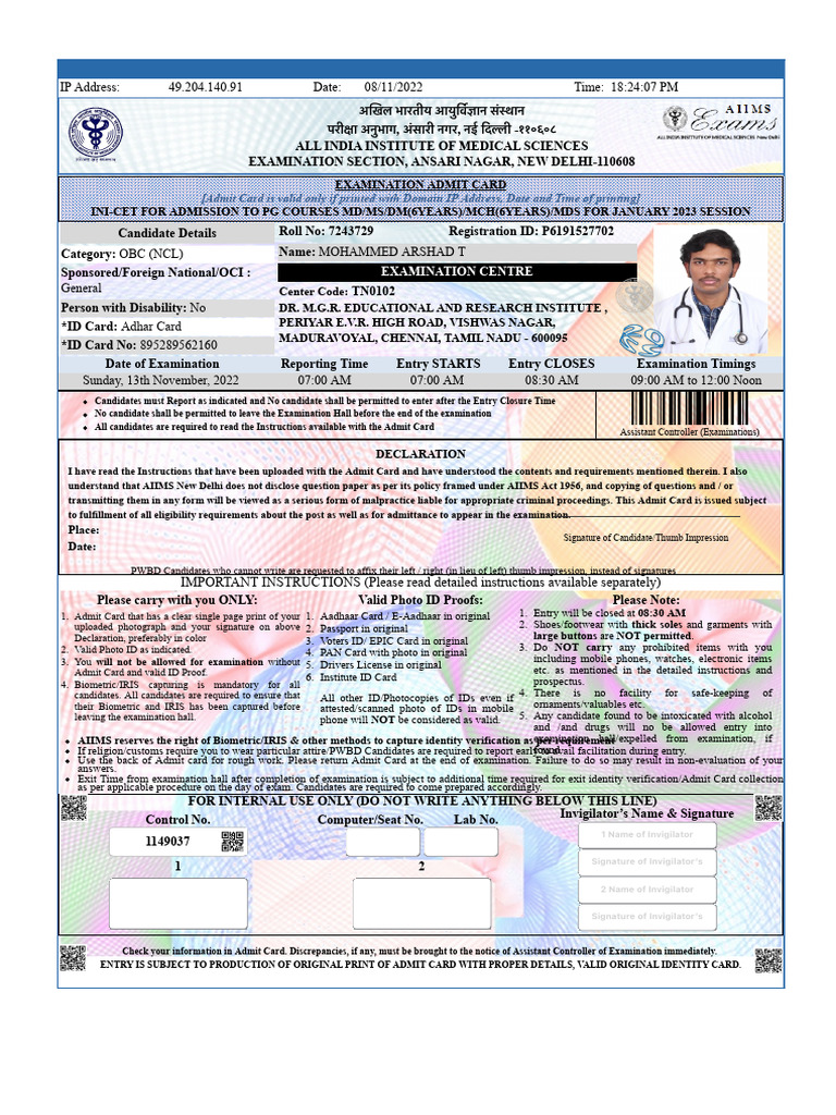Admit Card | Download Free PDF | Identity Document | Government