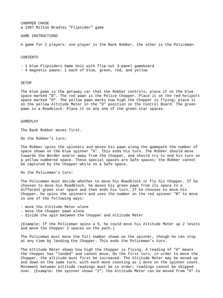 Chopper Chase Game Instructions | PDF | Law | History