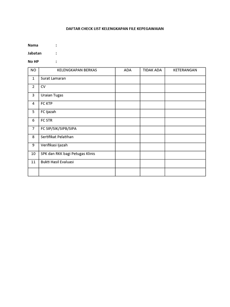 Checklist Kelengkapan Berkas Karyawan | PDF | Hukum