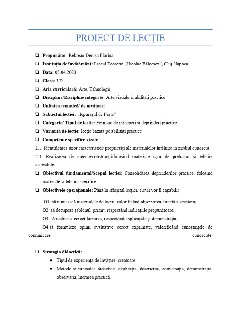 Proiect de Lectie Avap 05.04.2023 | PDF