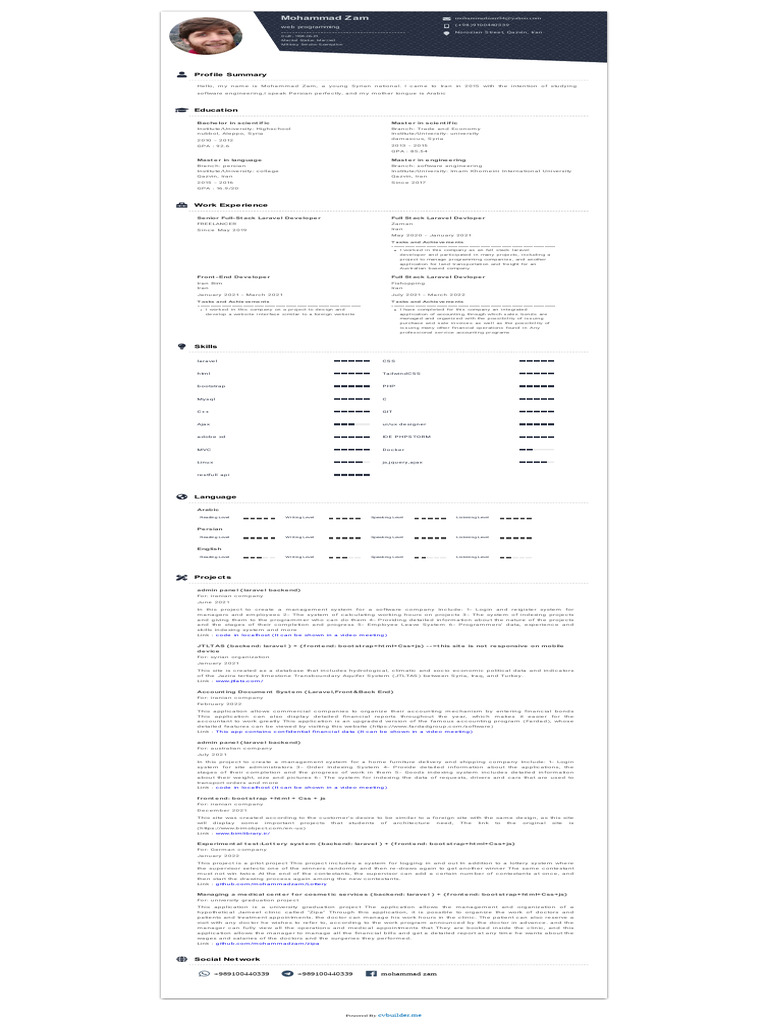 Mohammad Zam CV For Senior Laravel Developer Remote Job - 220706 - 151903 | PDF | Computing ...