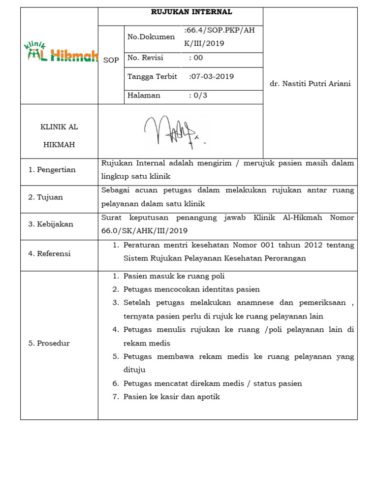 SOP RUJUKAN INTERNAL | PDF