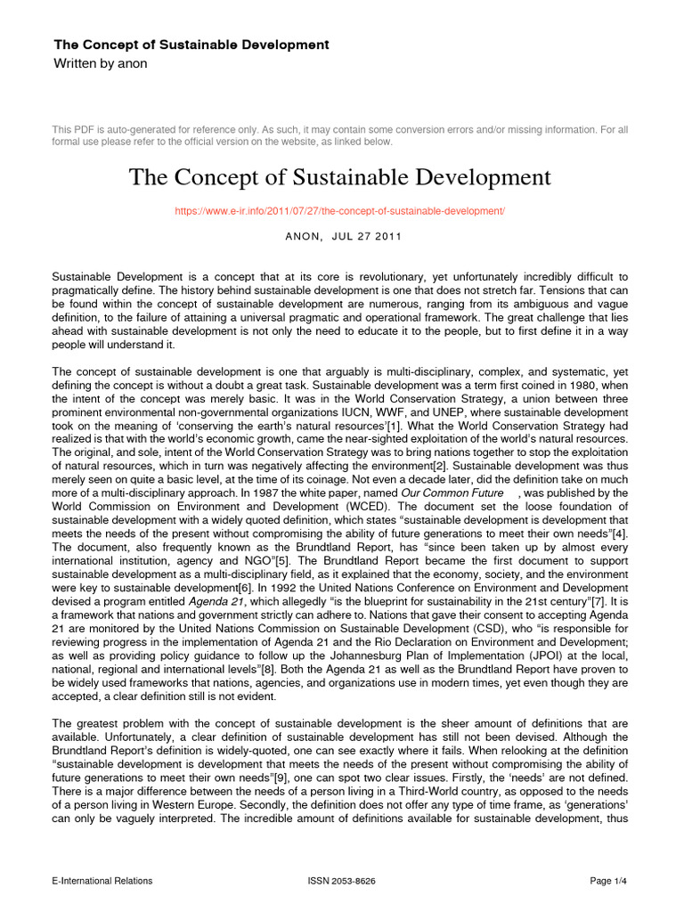 The Concept of Sustainable Development | PDF | Sustainable Development ...