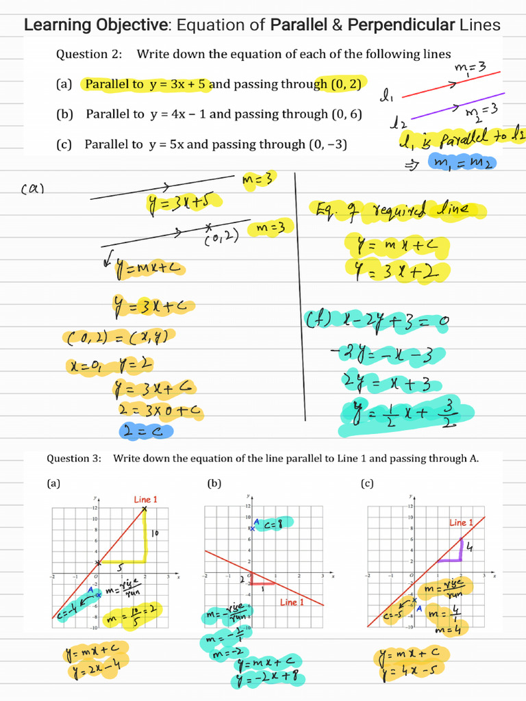 Sol Eq Parallel & Perpendicular Lines | PDF