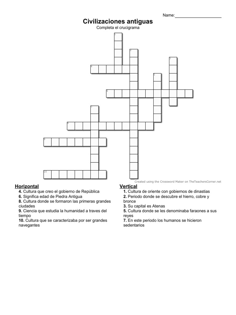 Crucigrama Civilizacion Antigua | PDF