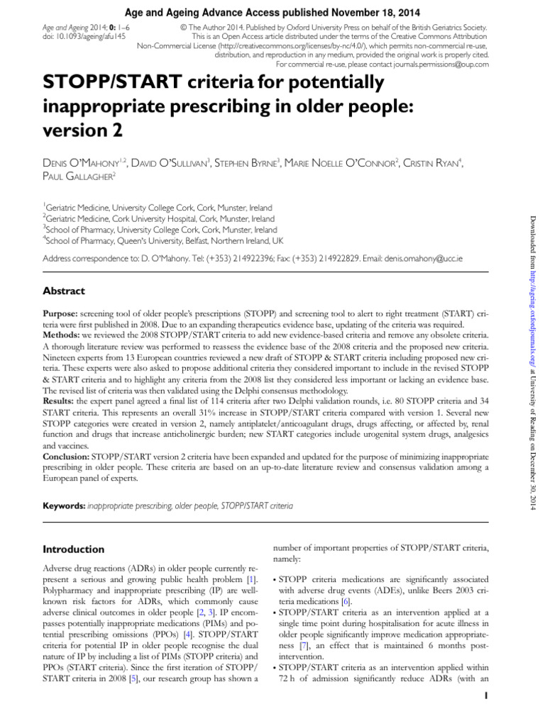 STOPP - START Version 2 | PDF | Evidence Based Medicine | Selective ...