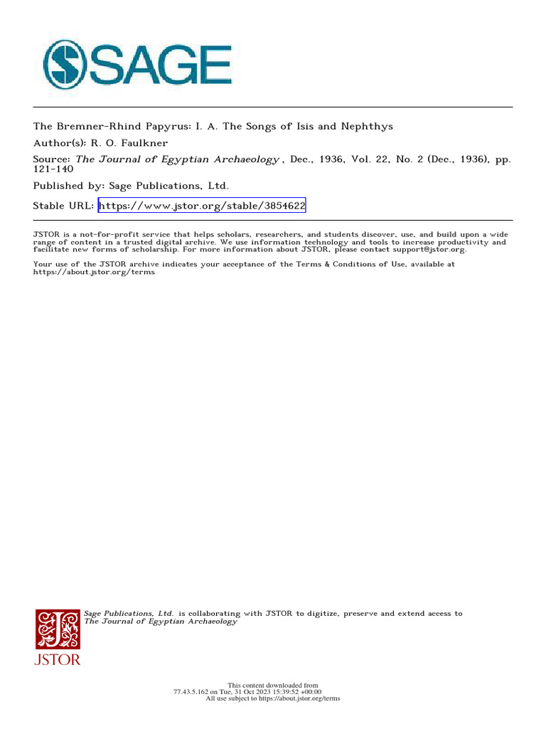 Songs of Isis and Nephthys Analysis | PDF | Isis | Osiris