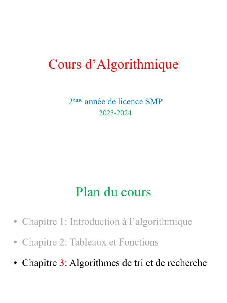 Cours Dalgorithmique Chapitre 3 Pdf